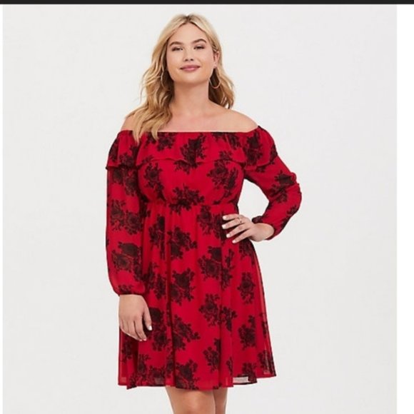 torrid | Dresses | Torrid Red Black Floral Chiffon Skater Dress 3x ...